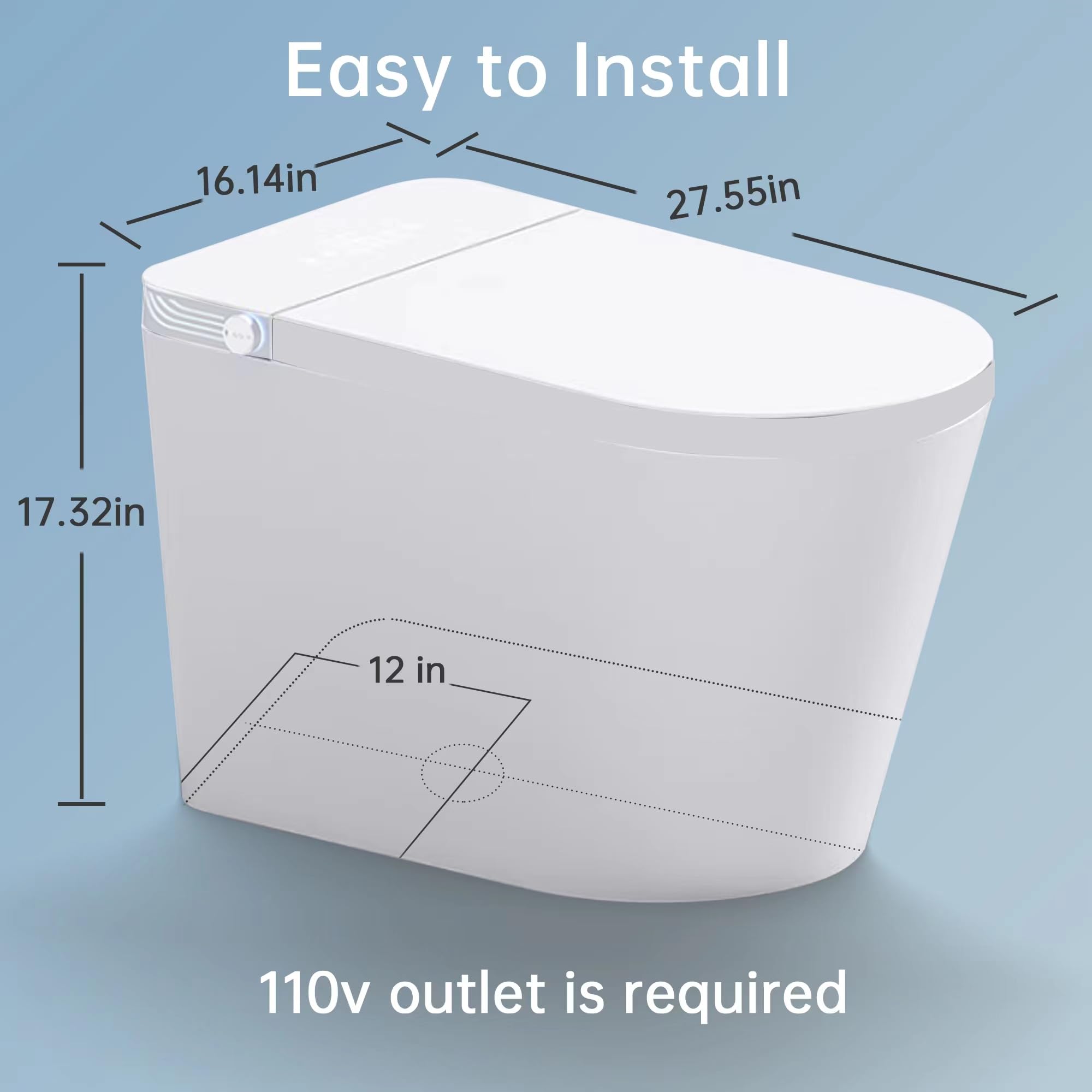TIMIDENG Smart Toilet Bidet, Radar Sensing Automatic Opening and Closing, Smart Toilet Bidet with Heating and Drying Functions,Smart Flushing Modes,Nozzle Automatic Cleaning, LCD Screen Display, White