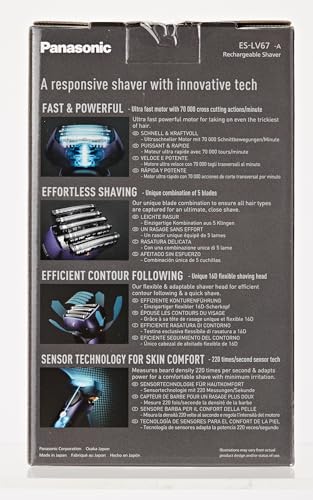 Panasonic ES-LV67-A803 Wet and Dry Shaver, 5 Shaving Heads with Linear Motor, Including Hair Trimmer, Navy Blue