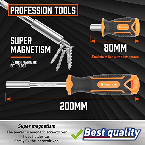 Amartisan 2-Piece 1/4" Bit Driver Magnetic Screwdriver Bit Holder, 200mm and 80mm Long, Screwdriver Handle for Magnet Tip