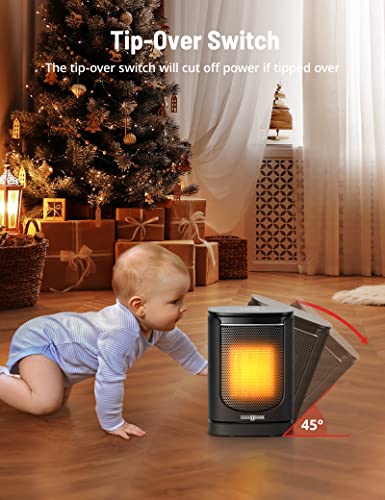 Space Heater, Portable Ceramic Heater with Thermostat, LED Display, PARIS RHÔNE 70°Oscillating Heater with Tip-over & Overheating Protection, 12h Timer, 24h Auto Shut off for Office Bedroom Indoor use
