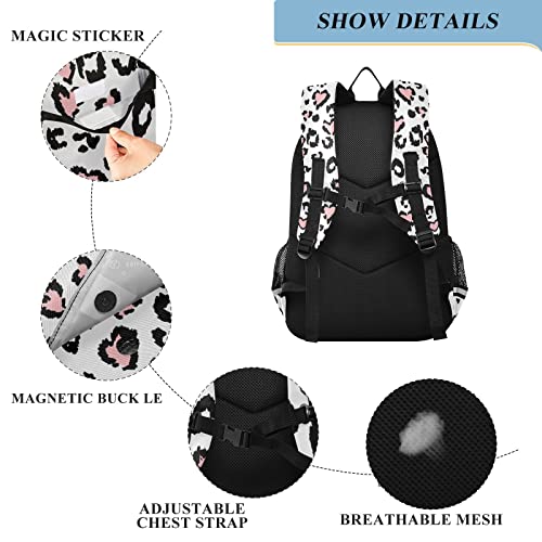 ALAZA Leopard Print Cheetah Jaguar Pink Heart Laptop Backpack Purse for Women Men Travel Bag Casual Daypack with Compartment & Multiple Pockets