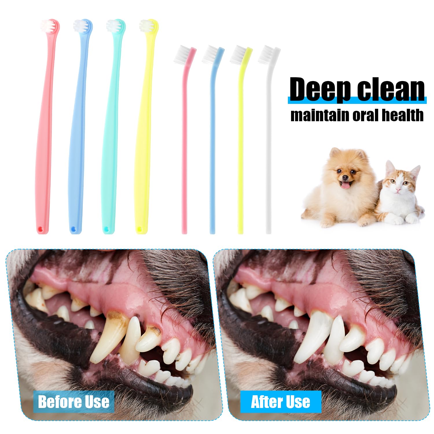 XIHIRCD 8pcs Dog Toothbrush, 2 Styles Soft Bristle Small Cat Toothbrush Micro Head Kitten Teeth Cleaning Brush Dental Care Supplies for Tiny Puppy Kitty Reduce Plaque Tartar Formation & Bad Breath