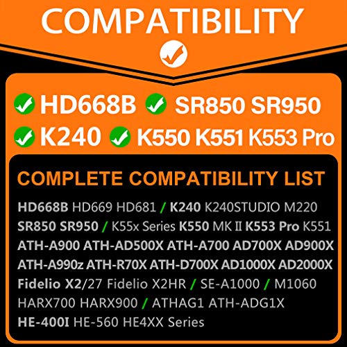 Replacement Ear Pads Compatible with HD668B, SR850, ATH-A900, ATH-AD500X, ATH-A700, AD700X, AD900X, ATH-A990z, ATH-R70X, ATH D700X, AD1000X, AD2000X Headphones (Velour Black)