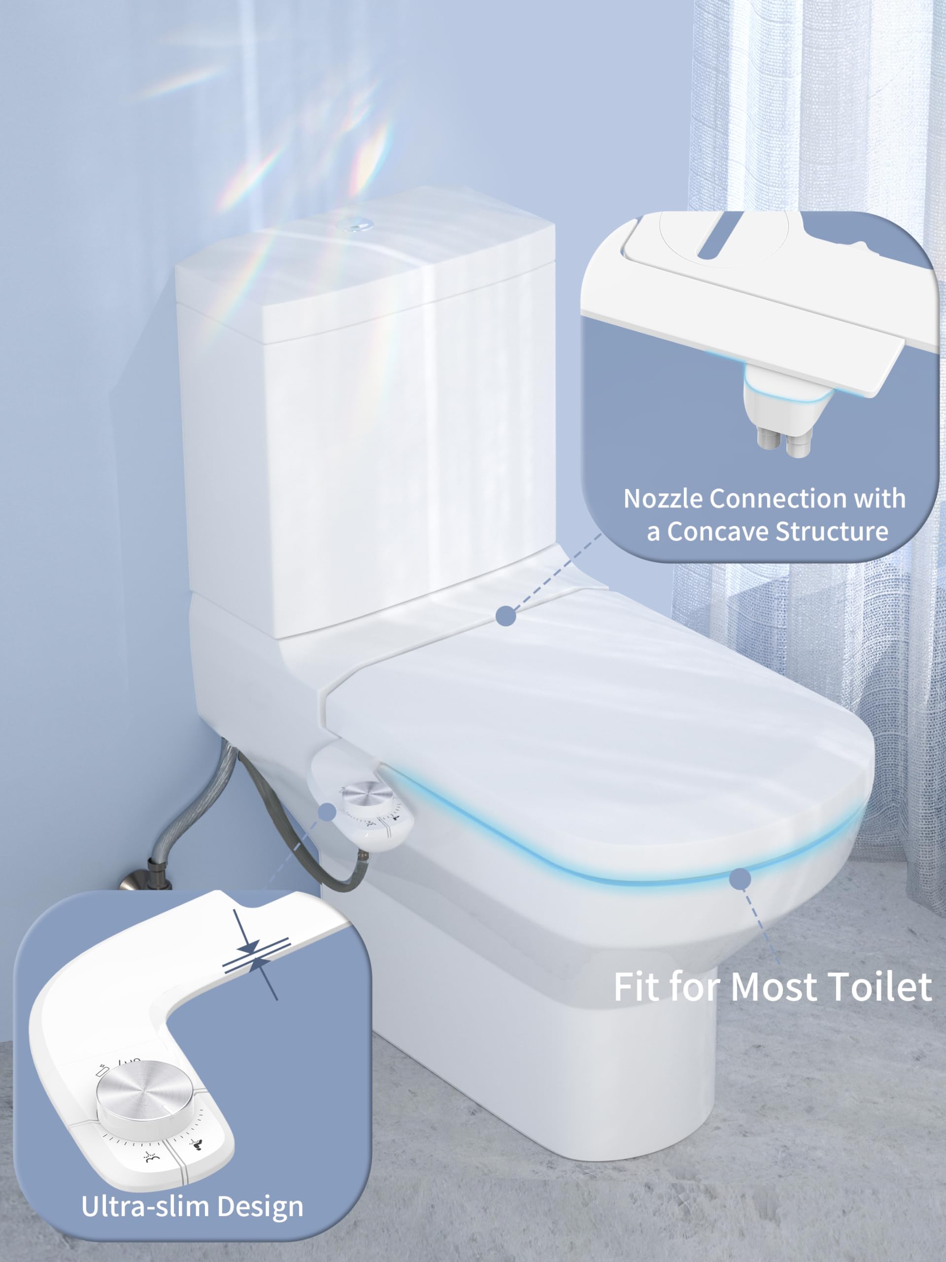 Livilord Bidet Attachment for Toilet, Non-Electric Retractable Self-Cleaning Nozzle for Existing Toilets, Bidet Toilet Seat Attachment with Pressure Controls for Frontal & Rear Wash