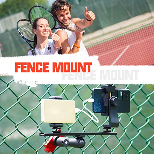 Cell Phone Fence Mount - Tennis Camera Fence Mount, Phone Camera Holder Accessories for Gopro, Phone, Mevo Start for Tennis & Pickleball Training, Softball, Baseball, with Recording While Charging