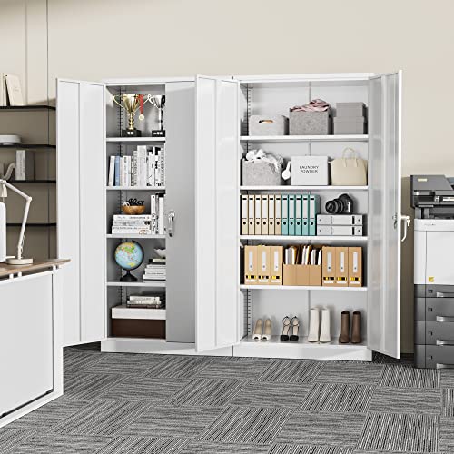 Greenvelly White Metal Storage Cabinet, 72" Locking Storage Cabinets with Doors and 4 Shelves, Tall Tool Storage Cabinet for Garage, Steel Lockable File Cabinet Metal Locker for Home Office, Classroom