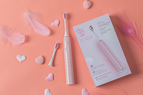 Kate's Secret Care Sonic Toothbrush Rechargeable One Charge Minimum 90 Days Use 5 Modes IPX7 Class Completely Waterproof 2 American Dupont Soft Head Brush - Pink