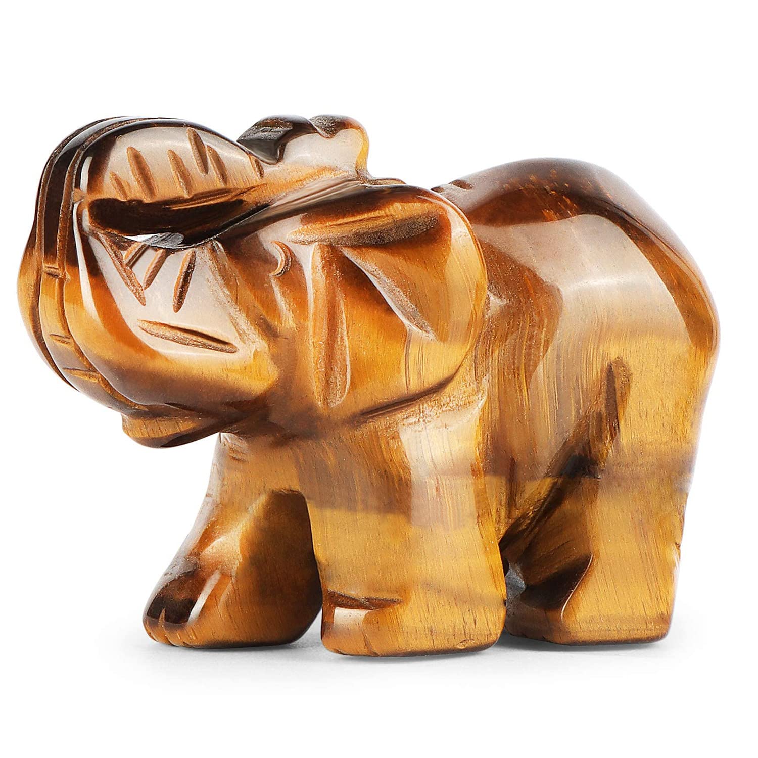 Artistone 2 Inch Yellow Tiger Eye Crystal Elephant Hand Carved Natural Stone Processed Crystal Gem Elephant Statue Animal Collectibles Home Decor Desk Accessories with Gift Box