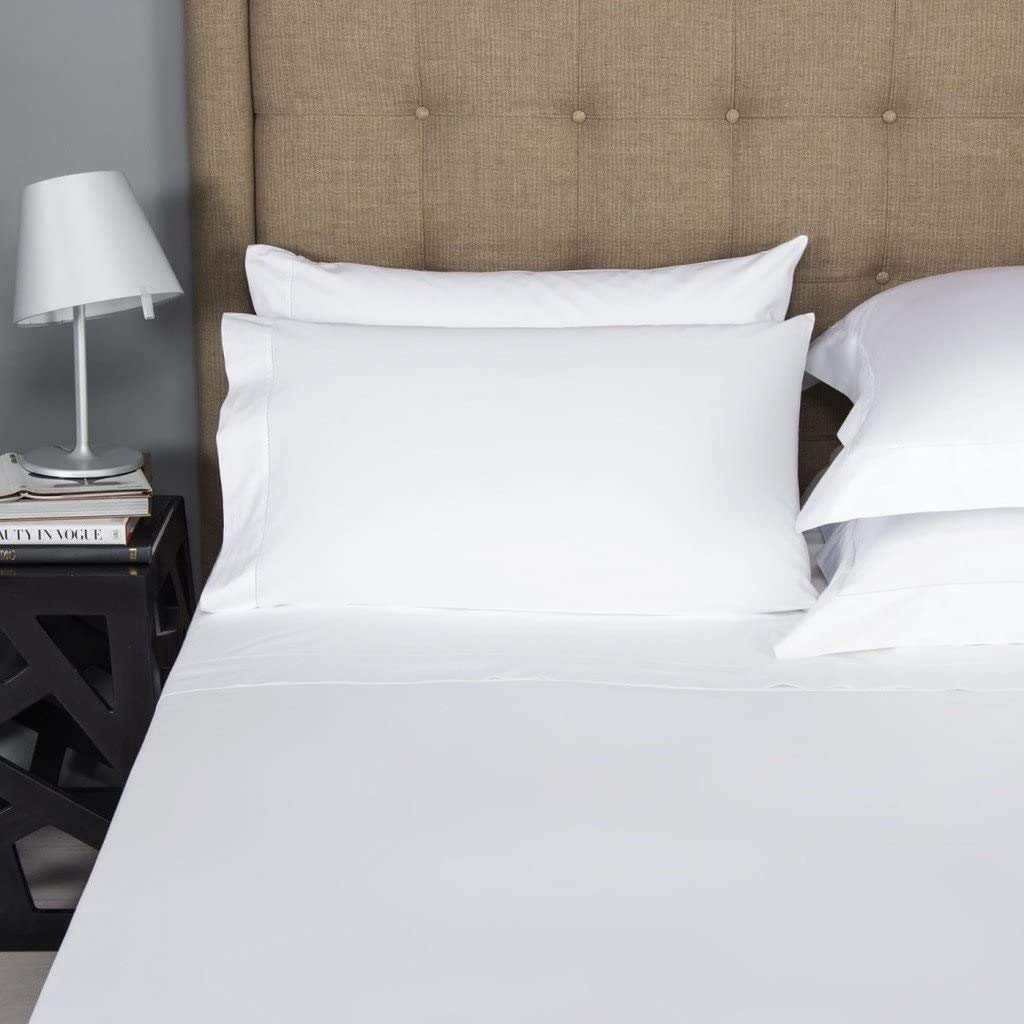 4 Piece Sheets Set 100% Natural Cotton 1000 Thread Count 18 inch Deep Pocket Solid Bedding Collection - Flat Bedsheet, Fitted Sheet & 2 Pillowcases (Queen, White)