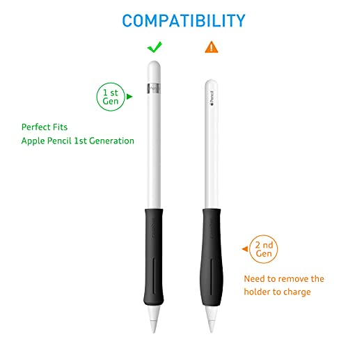 Fintie Silicone Grip Holder for Apple Pencil 1st 2nd Generation, Protective Skin Sleeve Case Accessories Compatible with Apple Pencil 1 2, iPad 10.2, iPad 6th Gen, iPad Pro 11/12.9, Black