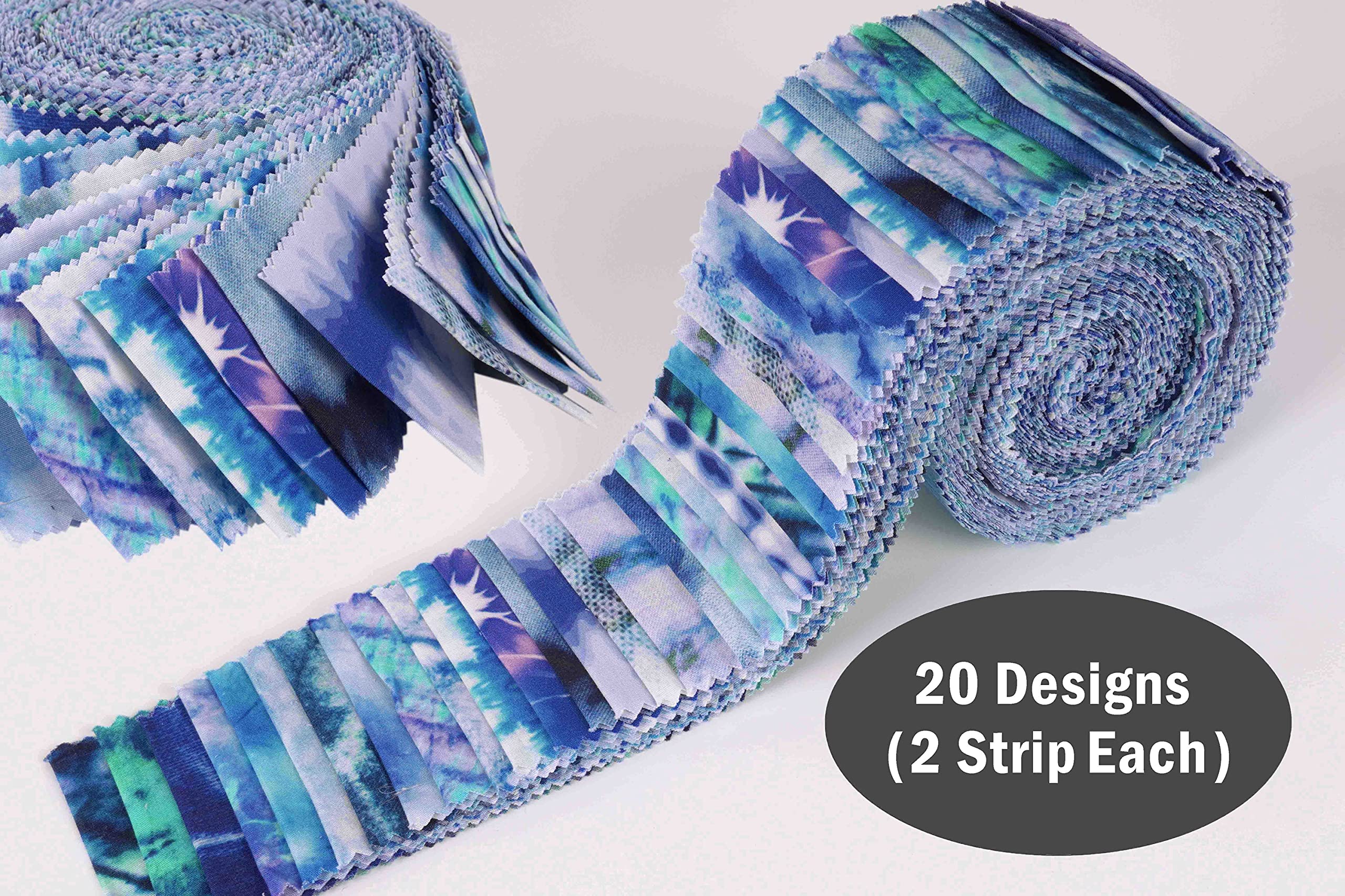 Soimoi 40Pcs Tie Dye Print Cotton Precut Fabrics for Quilting Craft Strips 2.5x42inches Jelly Roll - Blue
