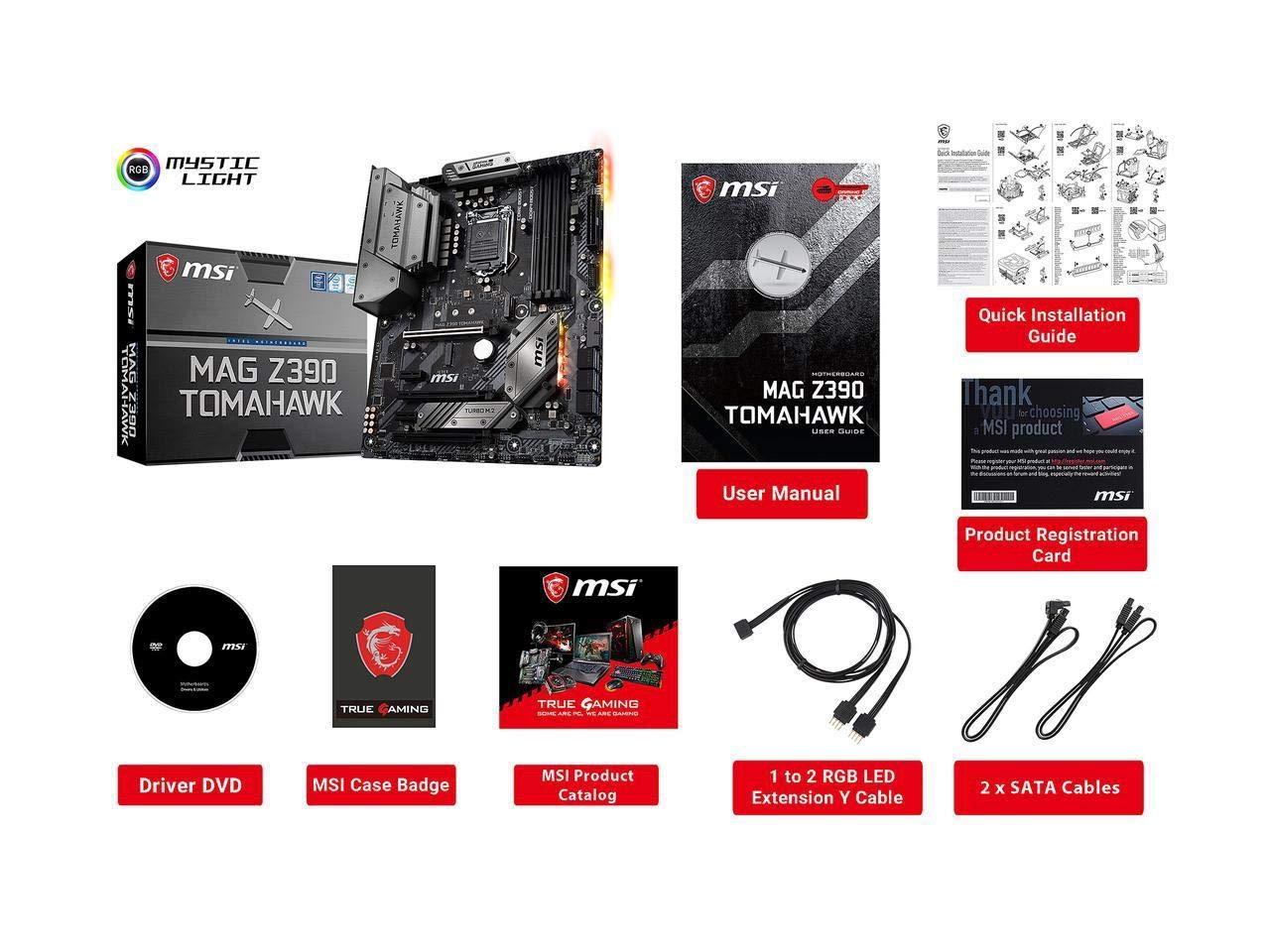 MSI MAG Z390 Tomahawk LGA1151 (Intel 8th and 9th Gen) M.2 USB 3.1 Gen 2 DDR4 HDMI DP CFX Dual Gigabit LAN ATX Z390 Gaming Motherboard
