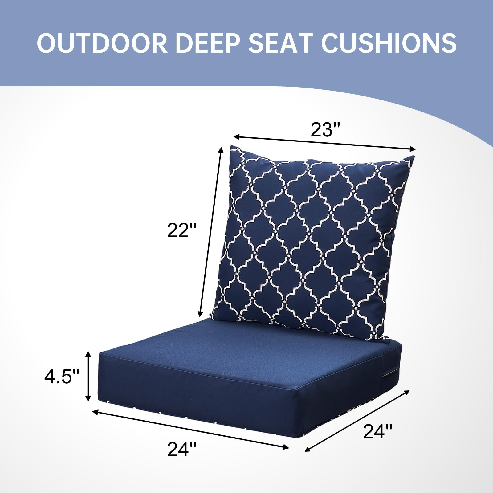 HonTop Outdoor Cushions Set for Patio Furniture, 24×24 Weatherproof Patio Deep Seating Wicker Chair Cushions Replacement, Dark Blue
