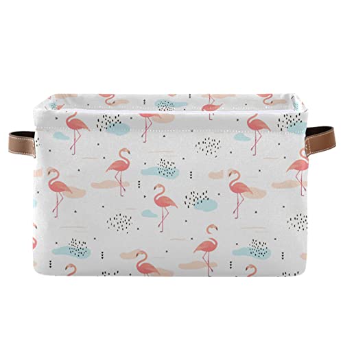 ALAZA Pink Flamingo White Large Storage Baskets with Handles Foldable Decorative 2 Pack Storage Bins Boxes for Organizing Living Room Shelves Office Closet Clothes