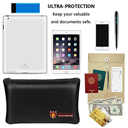 Fireproof Money Safe Document Bag. Non-Itchy Silicone Coated Fire & Water Resistant Safe Cash Bag. Fireproof Safe Storage for A5 Size File Folder Holder, Money, Document, Ipad, Jewelry and Passport