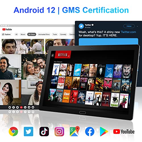 Fivahiva 2023 Newest Android 12 Tablet 10 inch with Keyboard Case Bundle,4GB+64GB ROM/512GB Expansion Gaming Tablets,2MP+8MP Dual Cameras,Quad Core Processor,WiFi,Bluetooth,1280x800 IPS HD Display