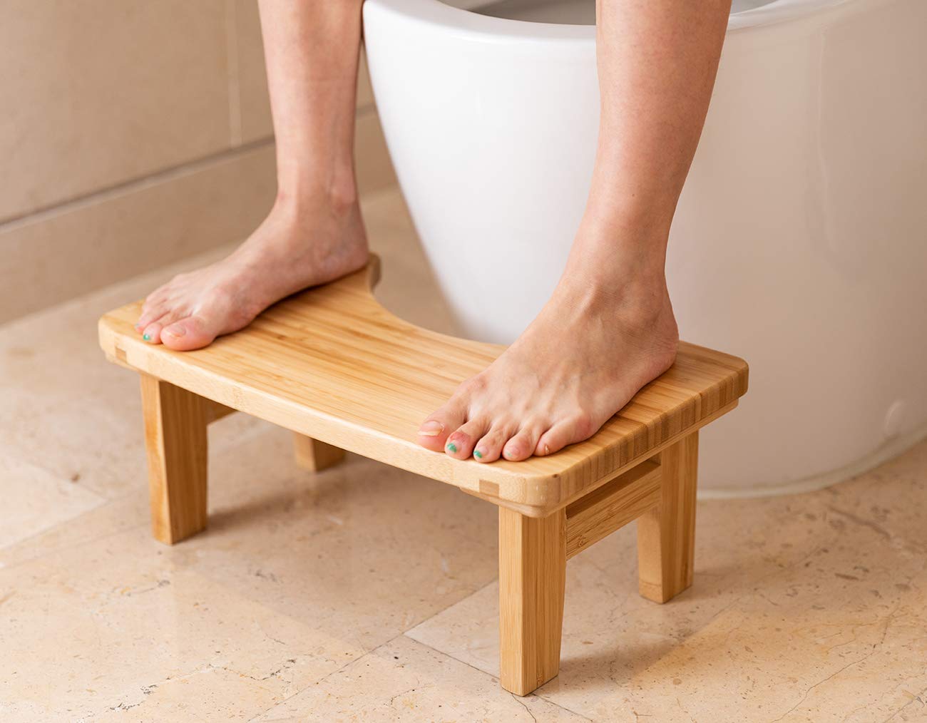 GOBAM Bamboo Bathroom Toilet Stool, Large, 7.9 inches - Squatting Step Stool for Toilet Assistance, Poop Stool for Kids and Adults, Wooden Bath Stool, Minimalist Design