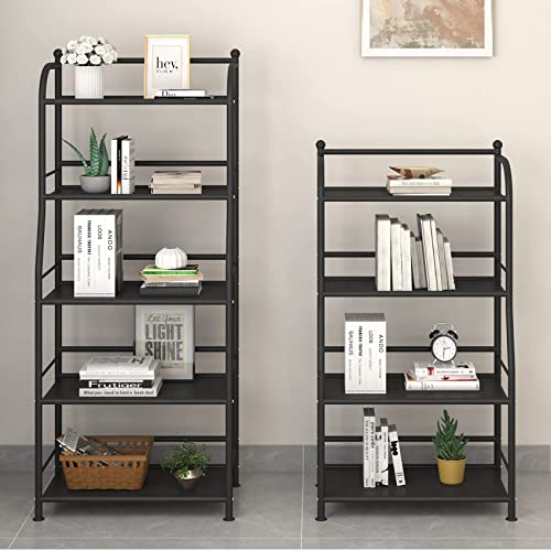 FKUO 5 Tier Metal Shelf Storage Shelves Living Room Bookshelf Bathroom Corner Storage Rack for Kitchen,Indoor Plant Stand (Matte Black, 5 Tier)