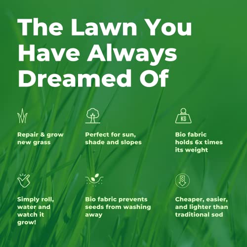 Grotrax Biodegradable Grass Seed Mat - 50 SQFT Bermuda Rye - Grass Seed and Fertilizer for Lawns, Dog Patches & Shade - Just Roll, Water & Grow - No Fake or Artificial Grass