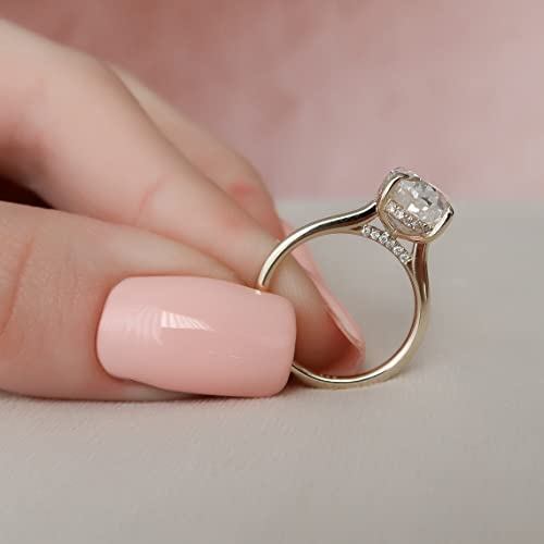 3 CT Oval Engagement Ring, Hidden Halo Moissanite Engagement Ring in 14K Yellow Gold, Ring Size - 6.5