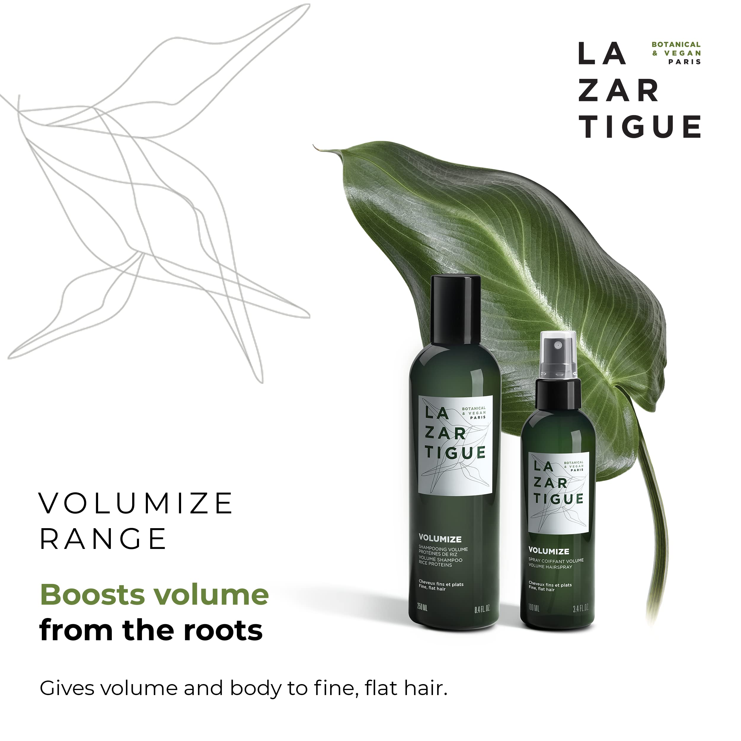 Lazartigue Volumize Shampoo, Enriched with Rice Proteins, Gives Body & Substance to Fine Hair, Leaves Soft & Shiny, Increased Lasting Natural Volume, Vegan, 8.4 Oz