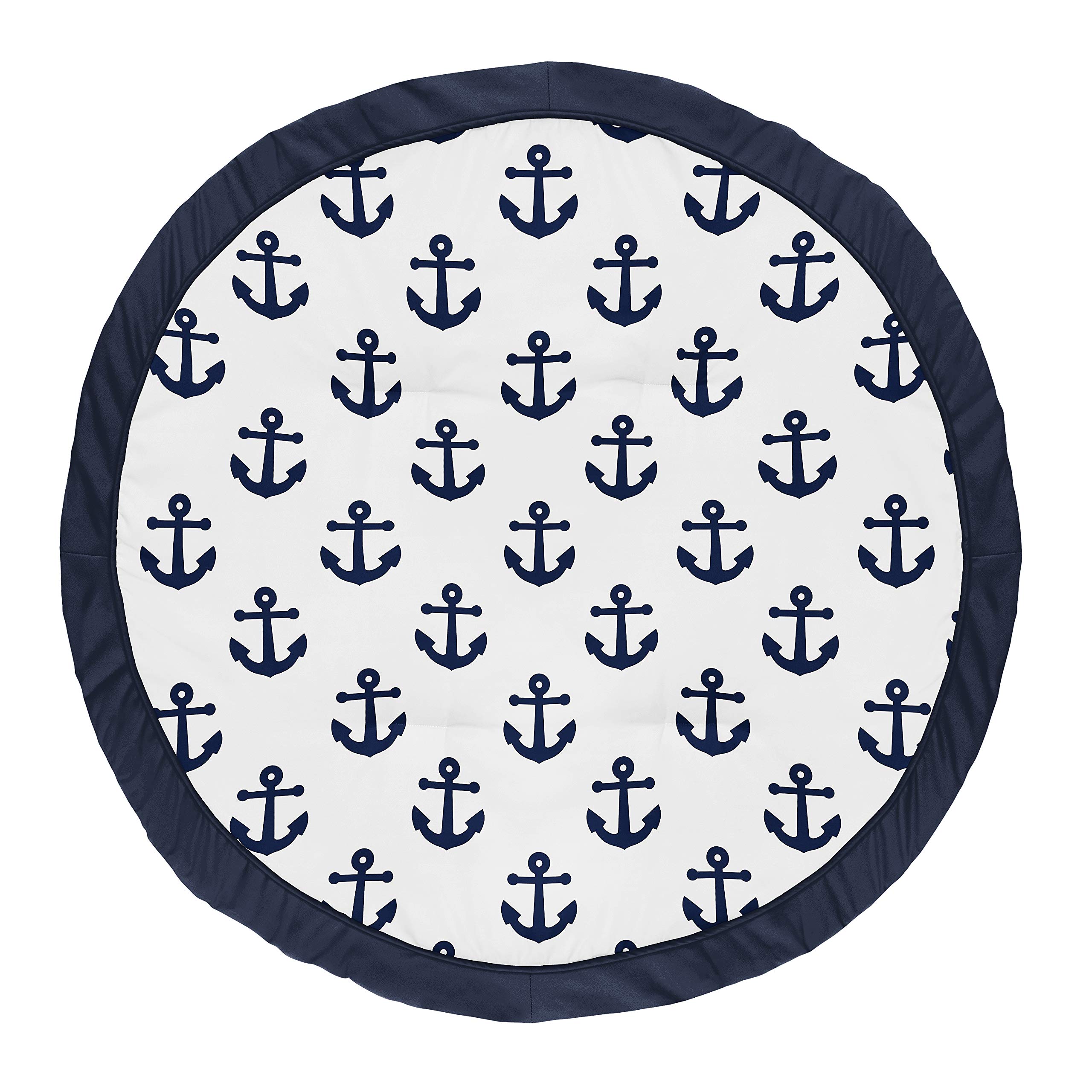 Sweet Jojo Designs Navy Blue White Anchors Boy Girl Baby Playmat Tummy Time Infant Play Mat - Nautical Theme Ocean Sailboat Sea Marine Sailor Anchor Unisex Gender Neutral
