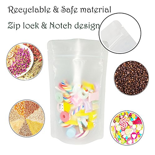 Couga Mall 50 PCS Matte Stand-Up Plastic Storage Bag with Resealable Zip, Heat Sealable Reusable Pouch Packing Bag for Juice, Nuts, Beans and Tea Leaves (4.3β 6.7β)
