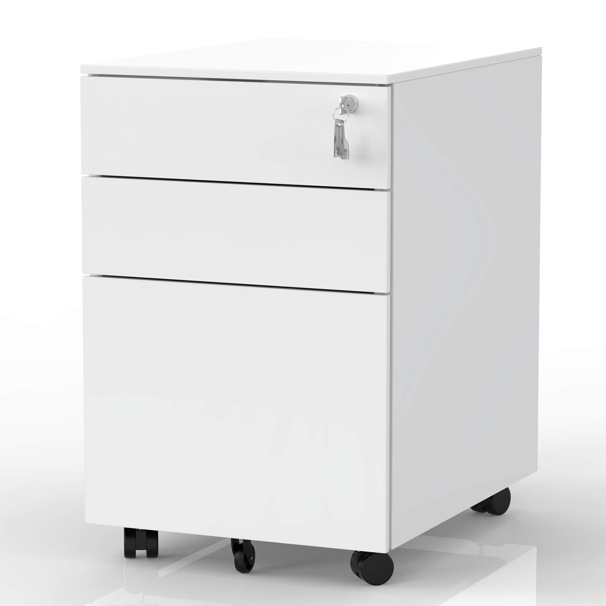 3 Drawer File Cabinet with Lock,Fully Assembled Mobile Metal Filing Cabinet for Home and Office, Steel, White