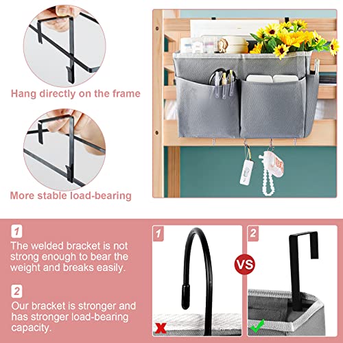 Retyion Bedside Storage Bag with 4 Hooks Multi-Function Hanging Organizer Caddy for Headboards Bunk Bed Hospital Bed (Grey)