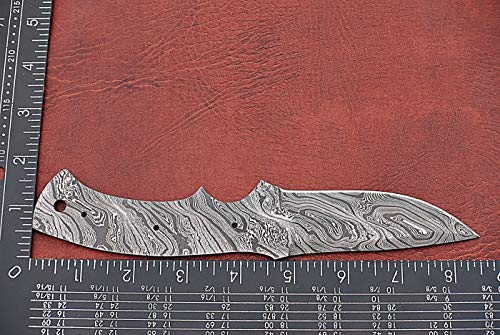 8.5 inches long Drop point blank blade skinning knife, hand forged Damascus steel 4.5" scale space with 3 Pin hole & an inserting hole space 3.75 inches cutting edge