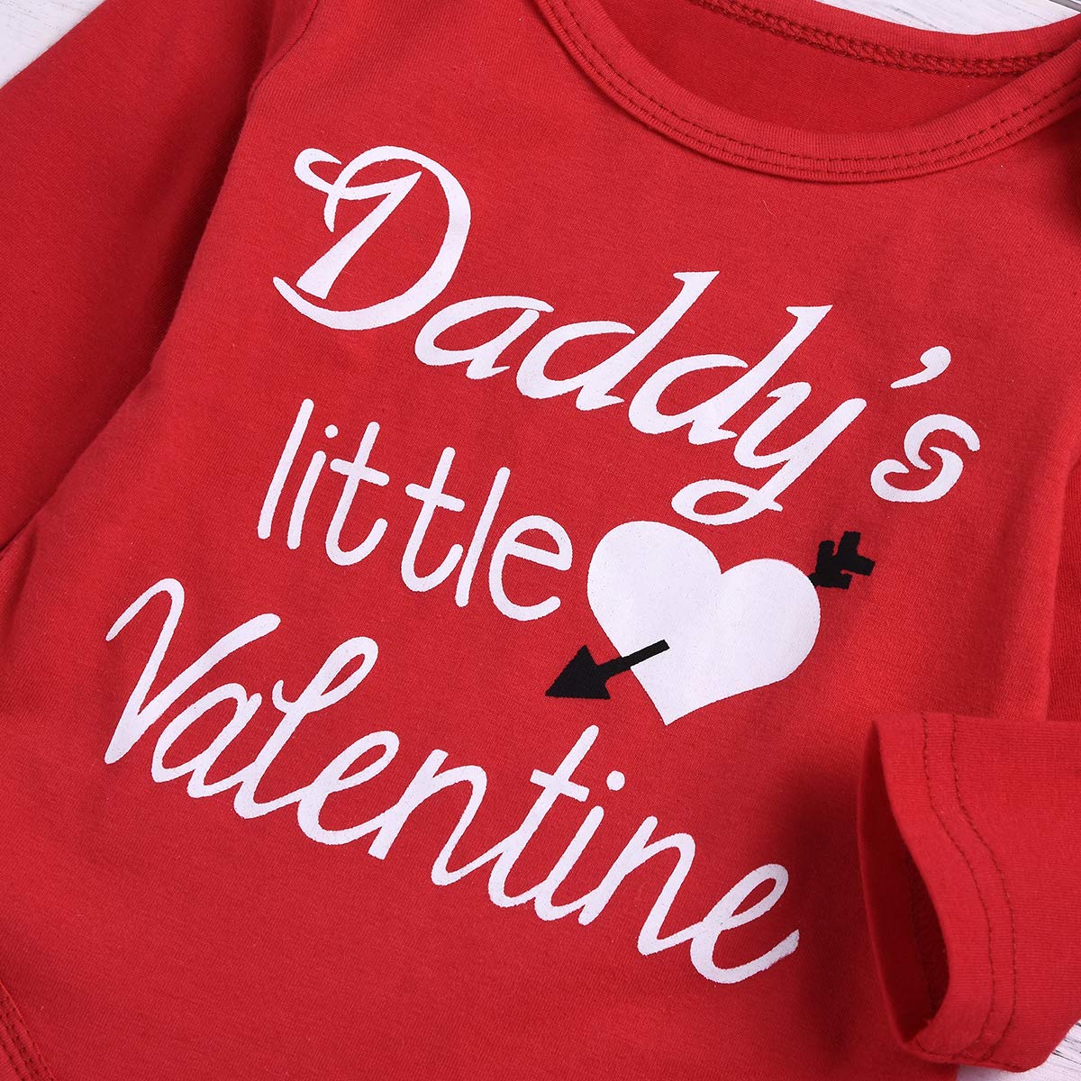 Sasaerucure 4PCS Valentine's Day Outfit Baby Girl Boy Infants My First Valentine's Day Long Sleeve Romper Pants Hat Headband Set (Daddy's Little Valentine, 0-3 Months)