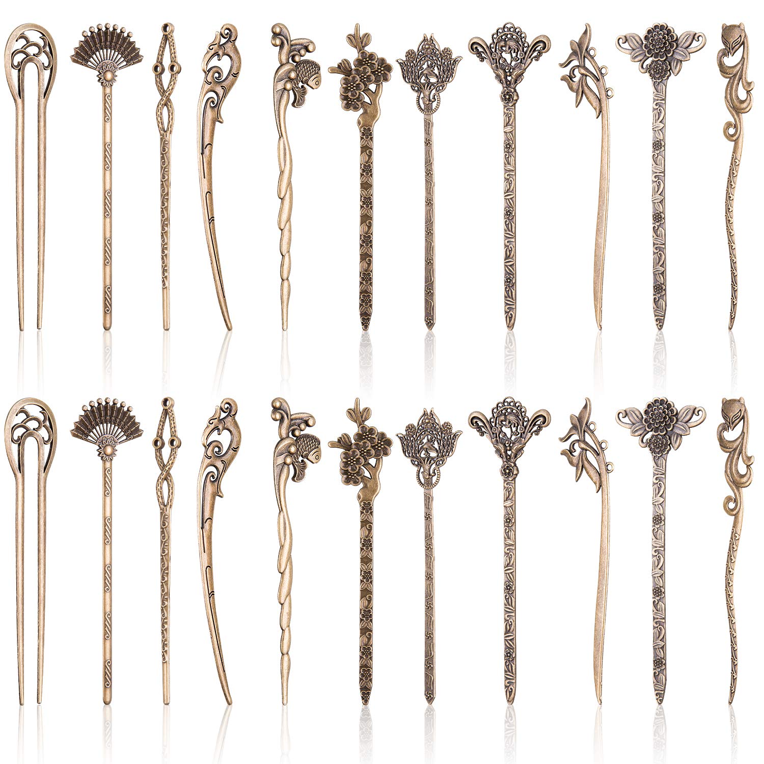Duufin 22 Pieces Hair Sticks Vintage Chinese Hair Chopstick Retro Hair Fork for Women (Bronze)