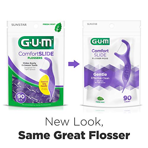 GUM - 887DD Comfort Slide Flossers for Tight Spaces, Fresh Mint, Dental Floss Picks, 90 Count (Pack of 6)