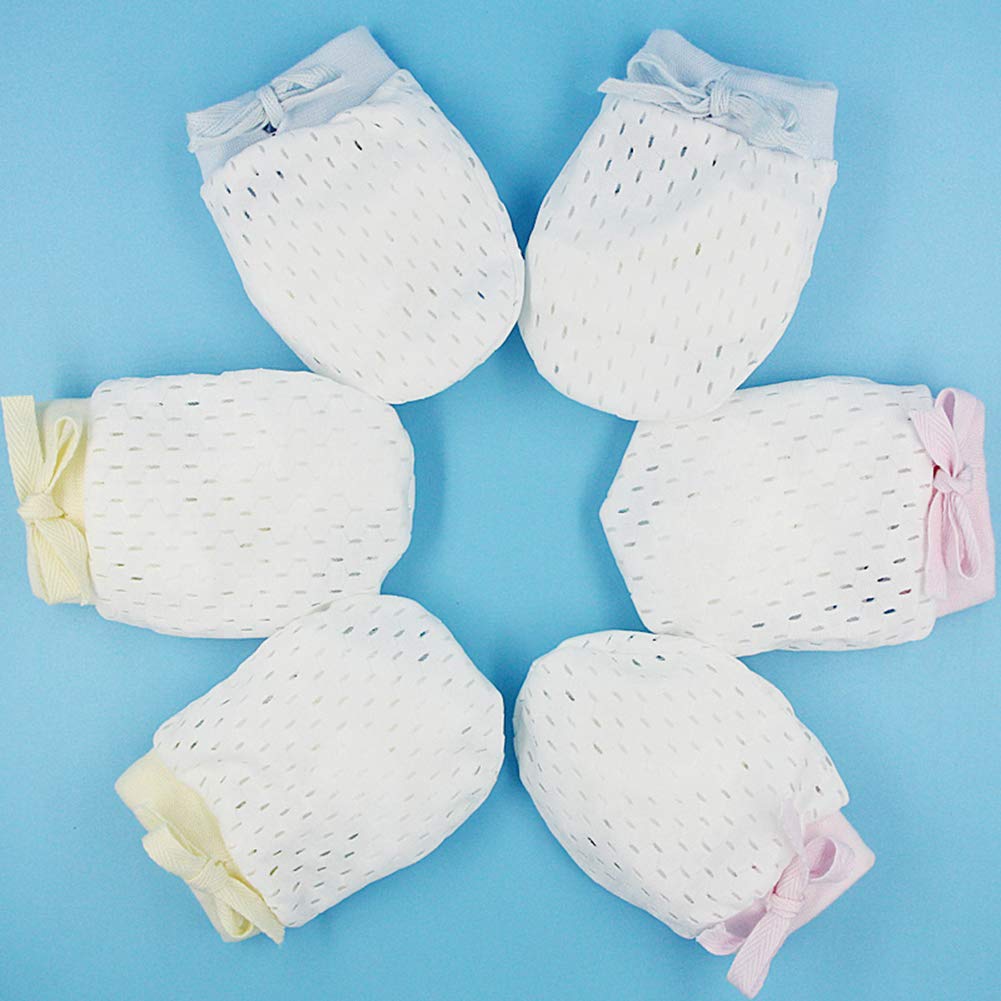 Chryvva Pack of 6 Baby Mesh Gloves Cotton No Scratch Mittens for Unisex (3Colors/6-12Months)