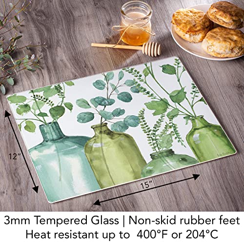 CounterArt Greenery 3mm Heat Tolerant Tempered Glass Cutting Board 15β x 12β Manufactured in the USA Dishwasher Safe