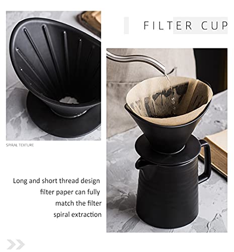 Ceramic Pour Over Coffee Maker, V60 Dripper & Decanter, Hand Brewer Durable Pot, Cone Funnel Coffee Drip with Black Coffee Filter Pot 1-2 Cup