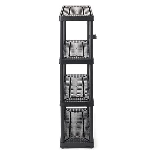 Gracious Living 14" x 32" x 54.5" 4-Shelf Tier Resin Multi-Purpose Medium Duty Indoor Garage Storage Organizer Shelves, Black