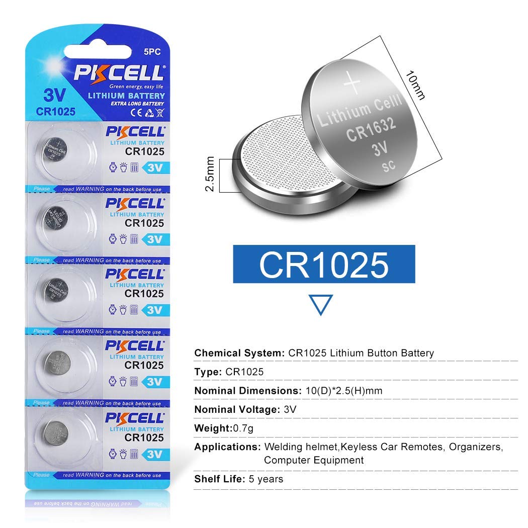 PCELL Cr1025 Br1025 10255 3V Lithium Batteries 25Pcs 5 Cards