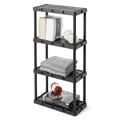Gracious Living 4 Shelf Knect-A-Shelf Solid Light Duty Storage Unit 24 x 12 x 48 Organizer System for Home, Garage, Basement, and Laundry, Black (4 Pack)
