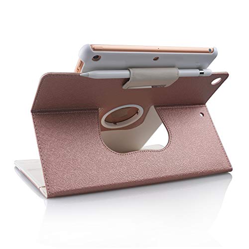 Thankscase Case for iPad 10.2 2021/2020 / 2019, Rotating Cover for iPad 9th Gen / 8th Gen/iPad 7th Gen with Pencil Holder, Wallet Pocket, Hand Strap, Swivel Cover for iPad 10.2 (Rose Gold)