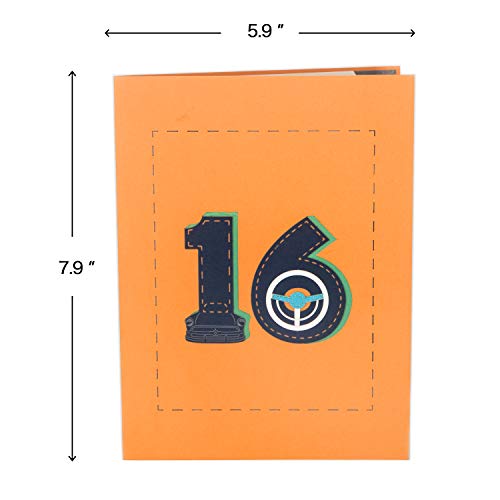 Ribbli 16 Birthday Handmade 3D Pop Up Card,Greeting Card,Car Card,16th Birthday Card,For Birthday Card,Anniversary Card,16 Year Old Card,with Envelope