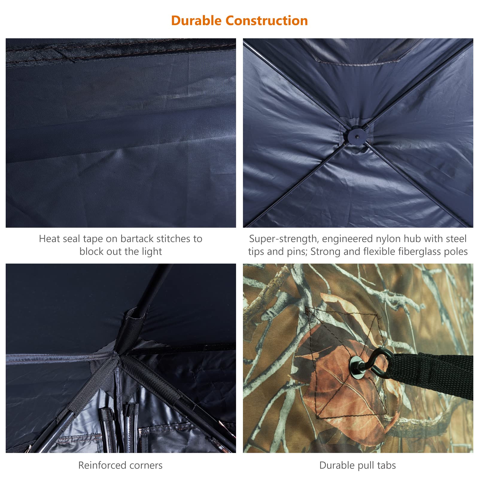 3 Person Silent Hunting Ground Blind 360 Degree One-Way See Through Portable Pop Up Hunting Tent with Frame Door, Carrying Backpack