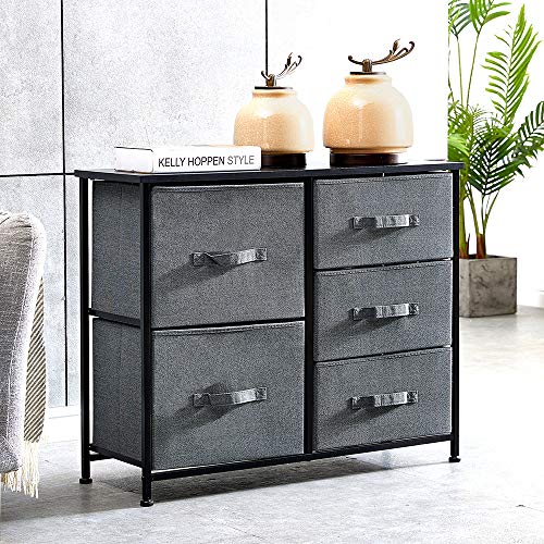 Redd Royal Rainbow Tree 5-Drawer Fabric Drawer Dresser Chest of Drawers Tower, Fbric Storage Organizer Wardrobe for Bedroom Living Room Closet Hallway, Dark Grey