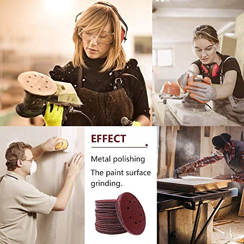 80 Pack 5 inch Sanding Discs Kit 8 Hole Sander for Drill Polishing Pad Hook and Loop Plate 60 80 120 180 240 400 600 800 Grit Sandpaper Abrasive Tool