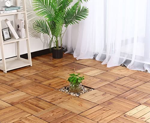 36 Pack Hardwood Interlocking Patio Deck Tiles, Wood Flooring Tiles,12" × 12" Tiles,Outdoor Waterproof