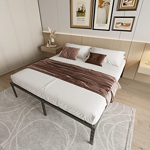 ALDRICH 14 Inch Metal Bed Frame Queen Size - Double Black Basic Anti Squeak Steel Slats Platform, Easy Assembly Heavy Duty Noise Free Bedframes, No Box Spring Needed