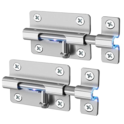 Door Security Slide Latch Lock, 2 Pack Keyless Entry Thickened Heavy Duty Steel Sliding Door Lock, Easy to Install Gate with 12 Screws