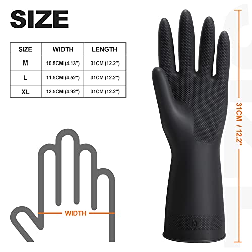 ThxToms Chemical Resist Rubber Gloves,Cleaning Protective Work Heavy Duty Industrial Gloves for Kitchen Cleaning XL,Black,3 Pairs