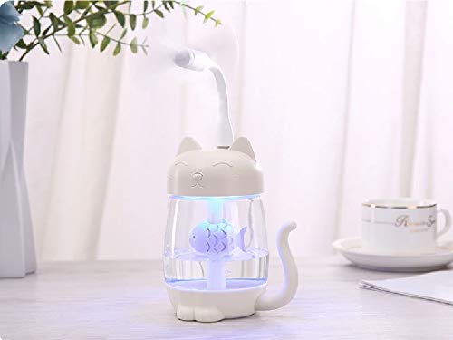 3 in 1 Cool Mist White Cat Humidifier included USB Fan,USB Lamp and 7- Color Night Light features with free (1 x fruit Coaster)