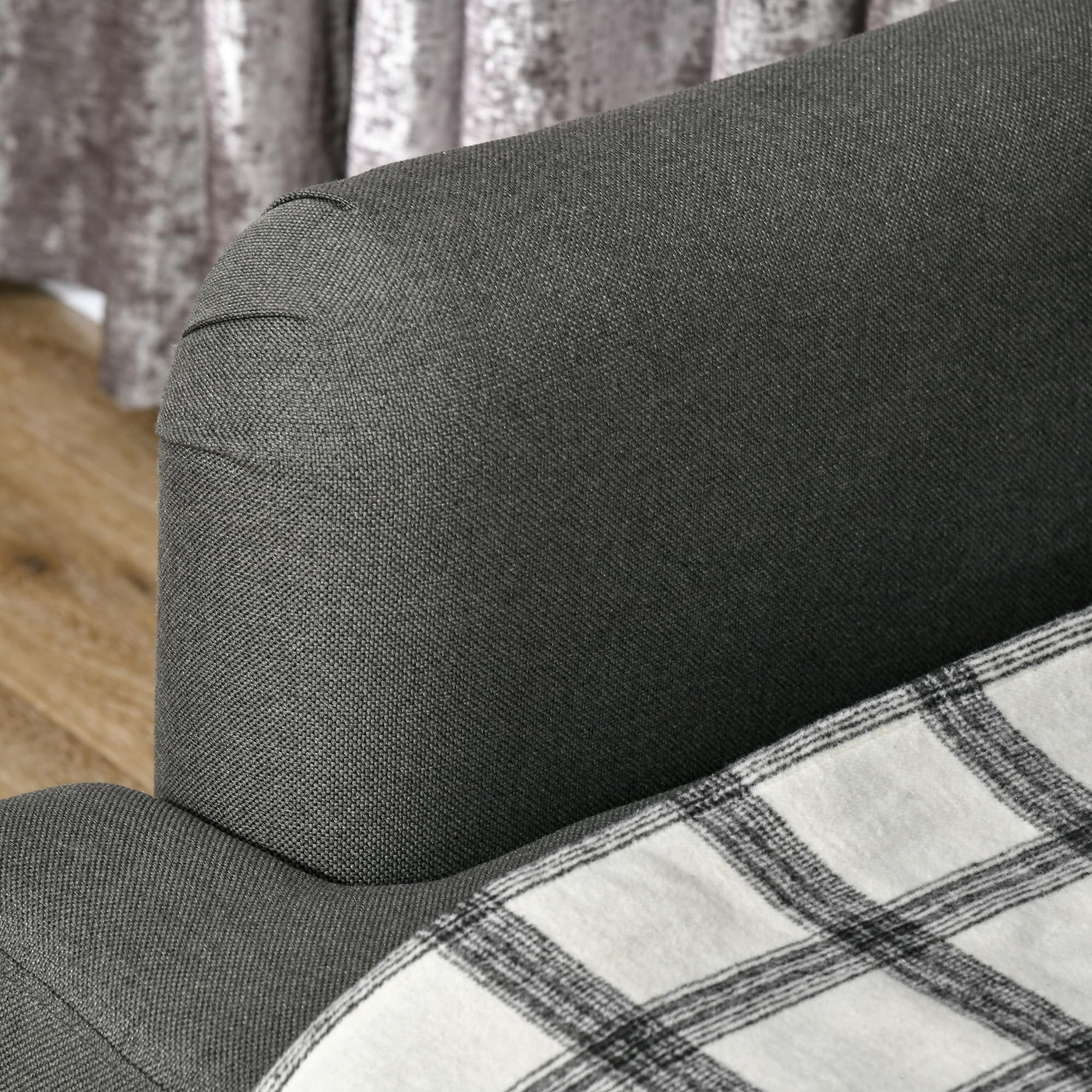 HOMCOM Modern 3-Seater Sofa for Bedroom, 71" Linen Fabric Couch with Slatted Frame and Rubber Wood Legs, Dark Gray